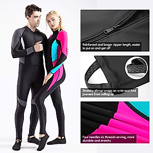 COPOZZ Dive Skin, Diving Snorkeling Surfing Spearfishing Rash Guard-Full Body UV Protection - for Men Women Youth Thin Wetsuit Jellyfish Skin (Black Pink, X-Large for Women)