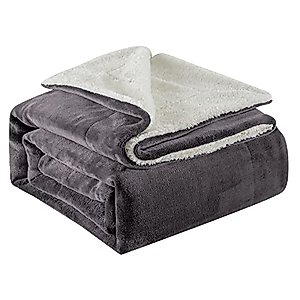 Lifewit Sherpa Throw Blanket Reversible Soft Blanket for Couch Sofa Bed, Decorative Thick Fuzzy Fluffy Fleece Blanket for Travel and Outdoor Camping, Grey, 60x80 Inches