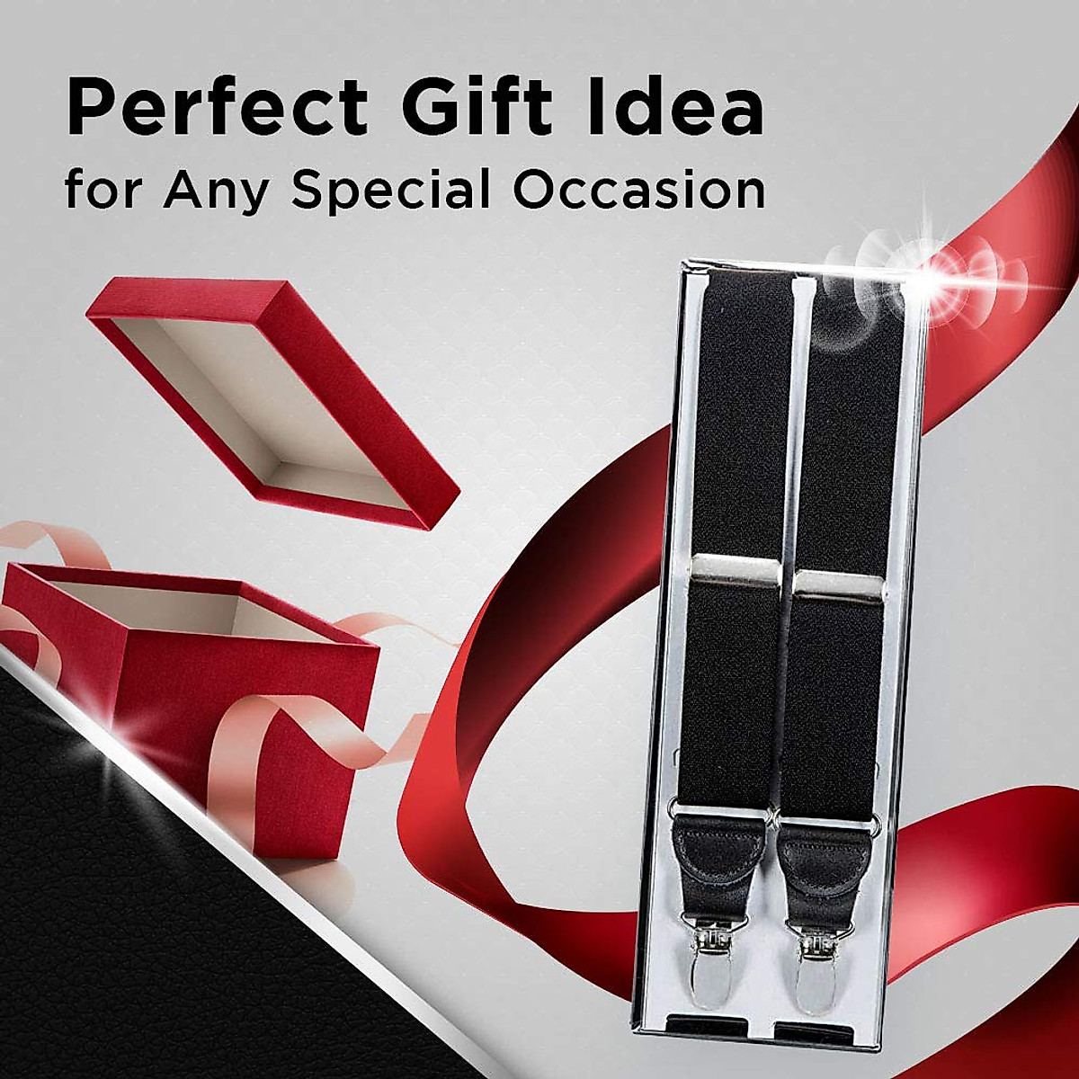 HOLD'EM Suspender for Men Made in USA Y-Back Leather Crosspatch Clip on tuxedo suspenders-Black (Regular - 46")