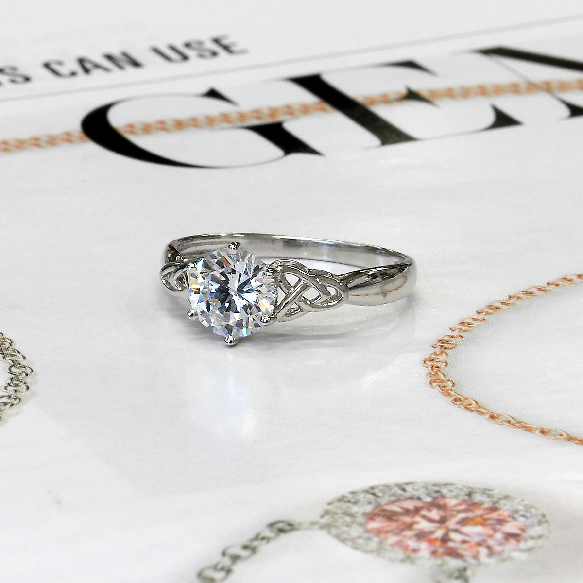 DoubleAccent Solid 14K Gold Or White Gold Wedding Ring 1.25 Carat Round CZ Stone Celtic Love Knot Engagement Ring (Size 4 to 10), 8