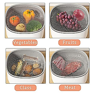 COMUSTER Fruit and Vegetable Washing Machine, Ultrasonic Fruit Washing Unit, Dual Drain Electric Wash Basket Ingredient Purifier for Kitchen Food Washing, 9 * 9 * 5.1 Inch Ipx7 Waterproof(Square)