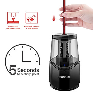 TRUNIUM Electric Pencil Sharpener, Pencil Sharpener for 6-8mm Colored/WoodenPencils, Auto Stop, Fast&Super Sharp, Electric Pencil Sharpeners USB Operated in No.2/Office/Studio/Home/Classroom(Black)