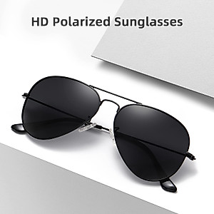 MEETSUN Aviator Sunglasses for Men Women Driving Polarized UV400 Protection Metal Frame(Black Frame-Gray Lens)