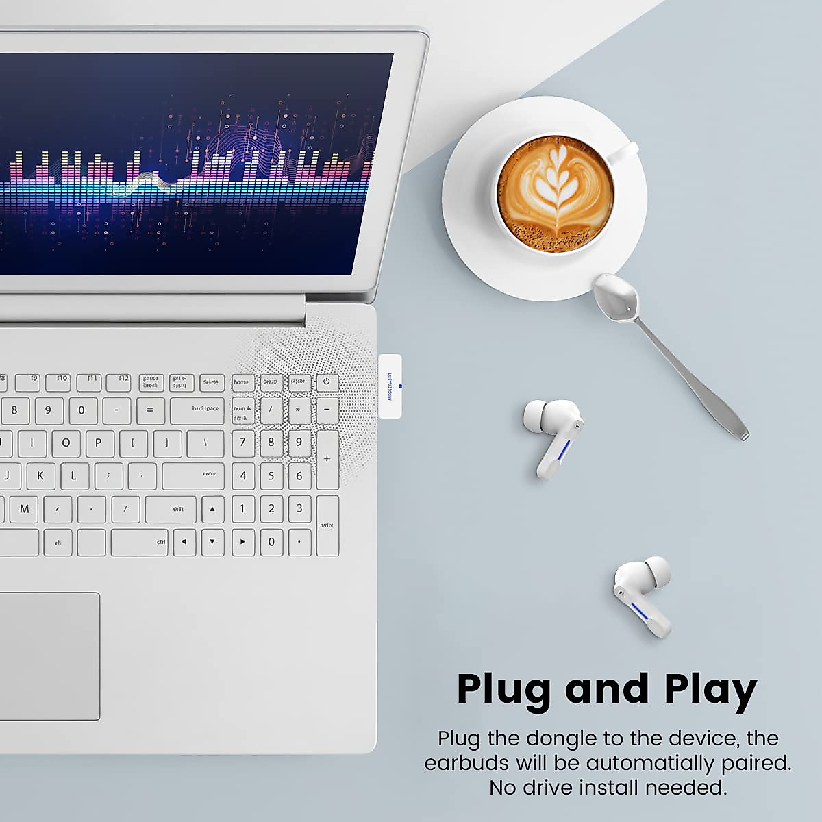 FEDIKER SW4 Wireless Earbuds for PC/Computer/Laptop - App Control - Dongle & Bluetooth - 30ms Low Latency - Headset with Mirophone for PC - Gaming Headset - Work Headphones - Headset for Work (White)