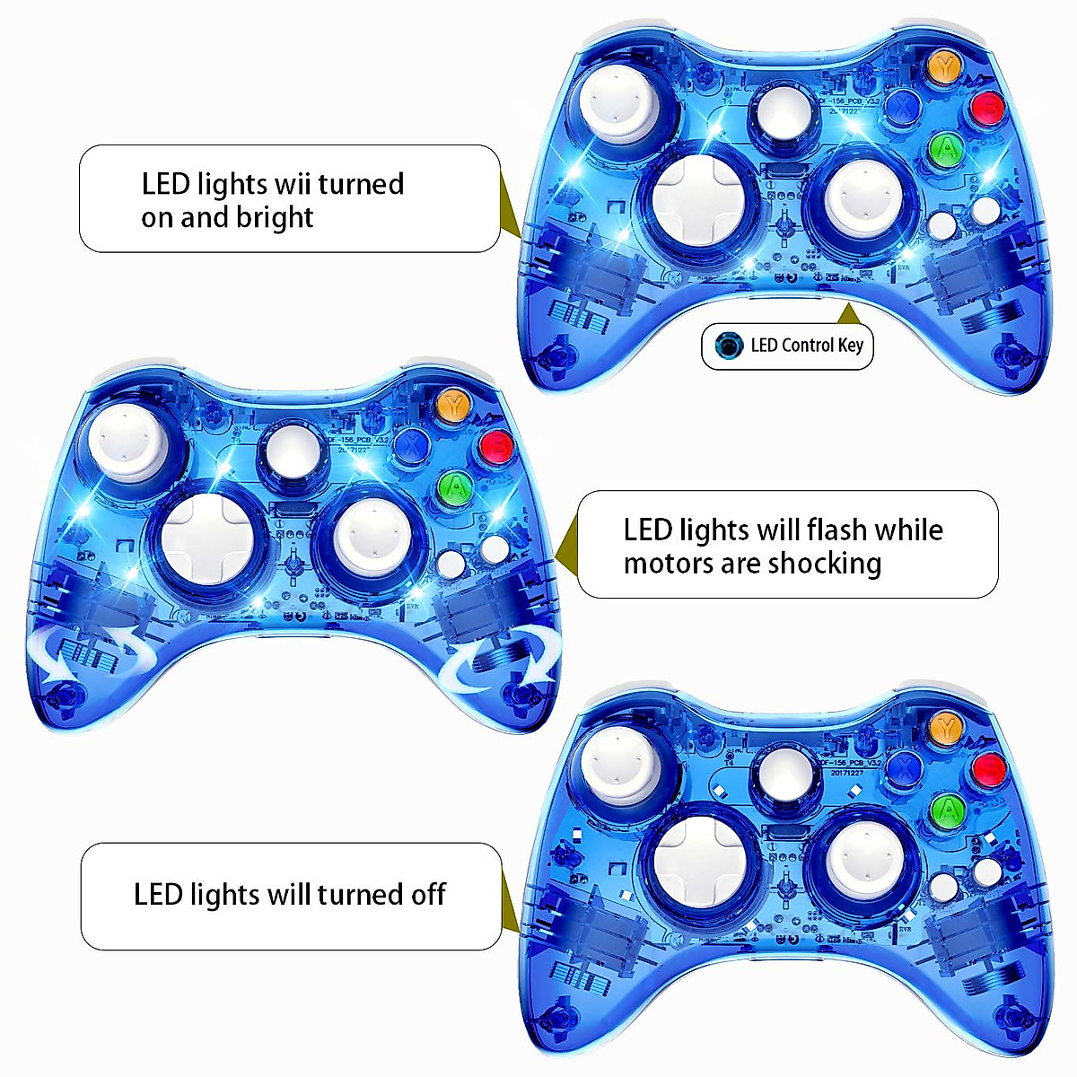 PAWHITS Wireless Controller Compatible with Xbox 360 Double Motor Vibration Wireless Gamepad Gaming Joypad, Blue