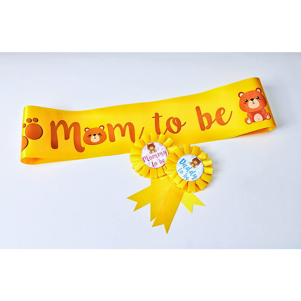 HAPPYLAND Sash for Baby showers Yellow Tinplates Badge Mommy to Be and Daddy to Be Baby Shower Tinplate Badge Pin Baby Shower Party Gender Reveals Baby Shower Decoration Baby Shower Button New Dad