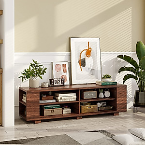 Tangkula Wood TV Stand for TVs up to 65 Inch Flat Screen, Modern Entertainment Center with 8 Open Shelves, Universal TV Storage Cabinet for Living Room Bedroom, TV Console Table (Walnut)