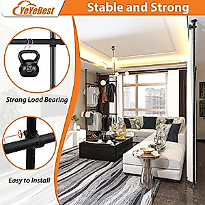 YeYeBest Clothes Rack, 2 Tier Closet Organizers And Storage Free Standing Closet Ceiling Link Floor Hanger for Hanging Clothes Adjustable Floor to Ceiling for Bedroom Laundry Room Black