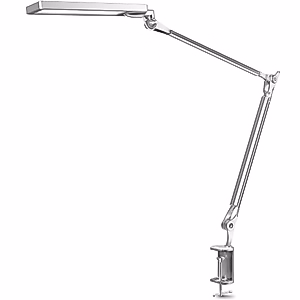BYB Metal LED Desk Lamp, Architect Swing Arm Lamp with Clamp, Eye-Care Drafting Task Lamp with 4 Color 6 Brightnss, Touch Control, Memory Function for Home Office, Monitor Studio Reading (Silver)