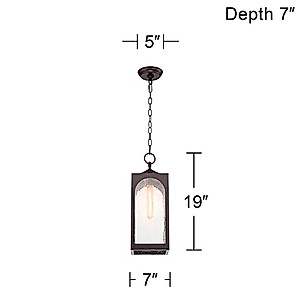Possini Euro Design Tyne Modern Outdoor Hanging Light Fixture Bronze Lantern 19" Seedy Glass Shade for Exterior Barn Deck House Porch Yard Patio Outside Garage Front Door Garden Home Roof Lawn