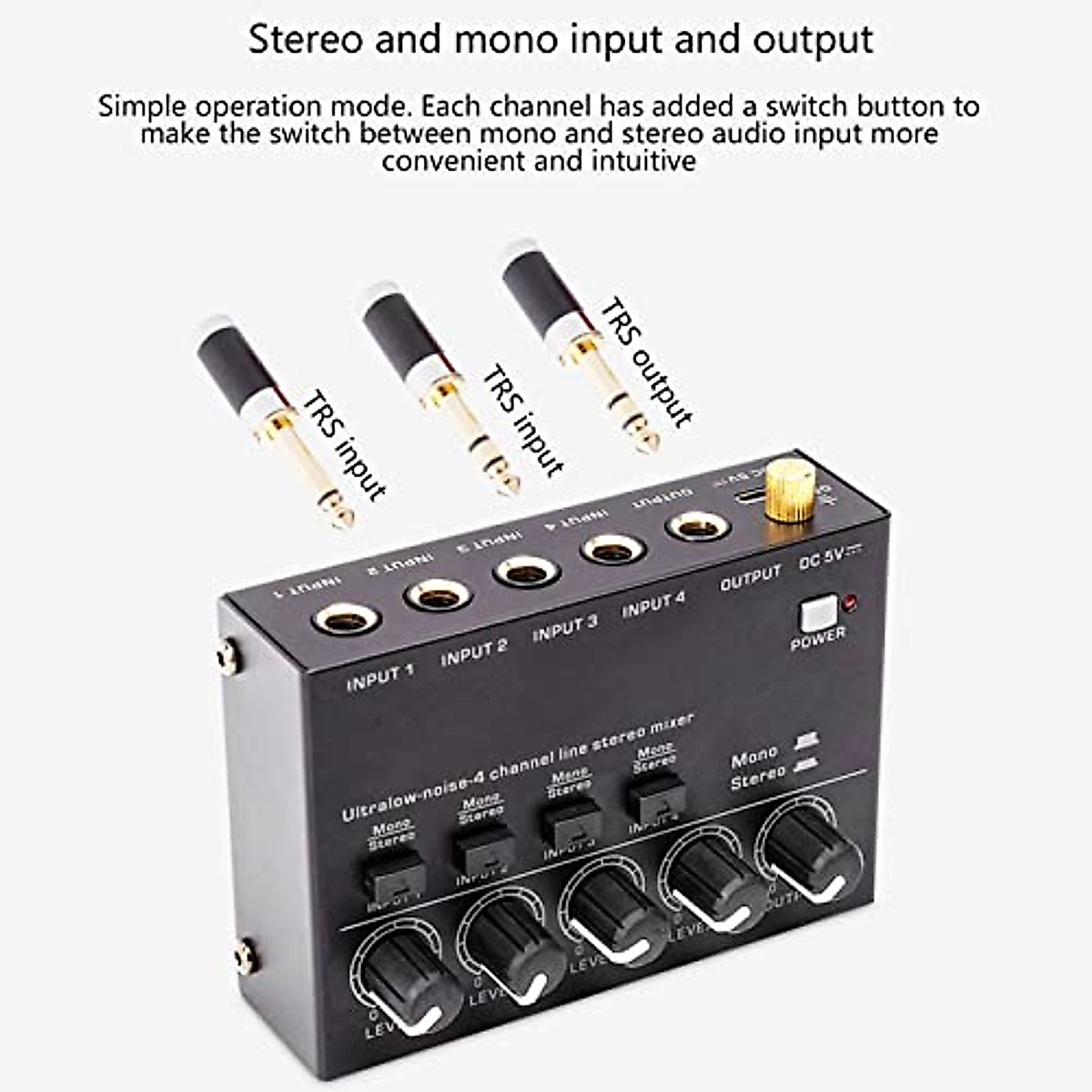 4 Channel Line Mixer, Metal Shell Independent Volume Control 4 Channel Studio Headphone Amplifier Strong Configuration Low Noise Simple Operation Mode for Home(#3)
