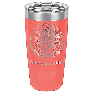 LaserGram 20oz Vacuum Insulated Tumbler Mug, Flag of Mexico, Personalized Engraving Included (Coral)