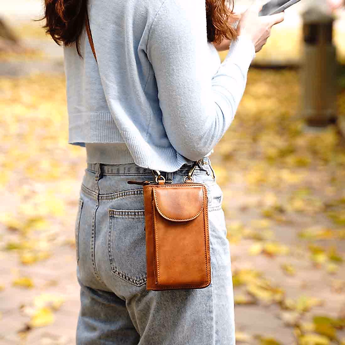 Baolab Genuine Leather Purse Phone Bag for Ladies Women Crossbody Wallet with Credit Card Holder RFID Blocking Small (Coffee)