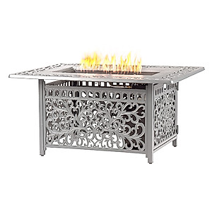 Rectangular 48 in. x 36 in. Aluminum Propane Fire Pit Table, Glass Beads, Two Covers, Lid, 57,000 BTUs in Grey Finish