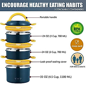 Mr.Dakai Bento Box Adult Lunch Box with Bag/Utensil Set, Stackable Stainless Steel Lunch Containers for Adults - Thermal Insulated - Leak-Proof & 81oz Large Capacity - Blackish Green