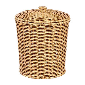 BESTOYARD Wicker Trash Can with Lid in Bedroom 4 Gallon Trash Can in Office 11x9 Inch Woven Wicker Waste Basket for Office Garbage Bathroom Under Desk Can