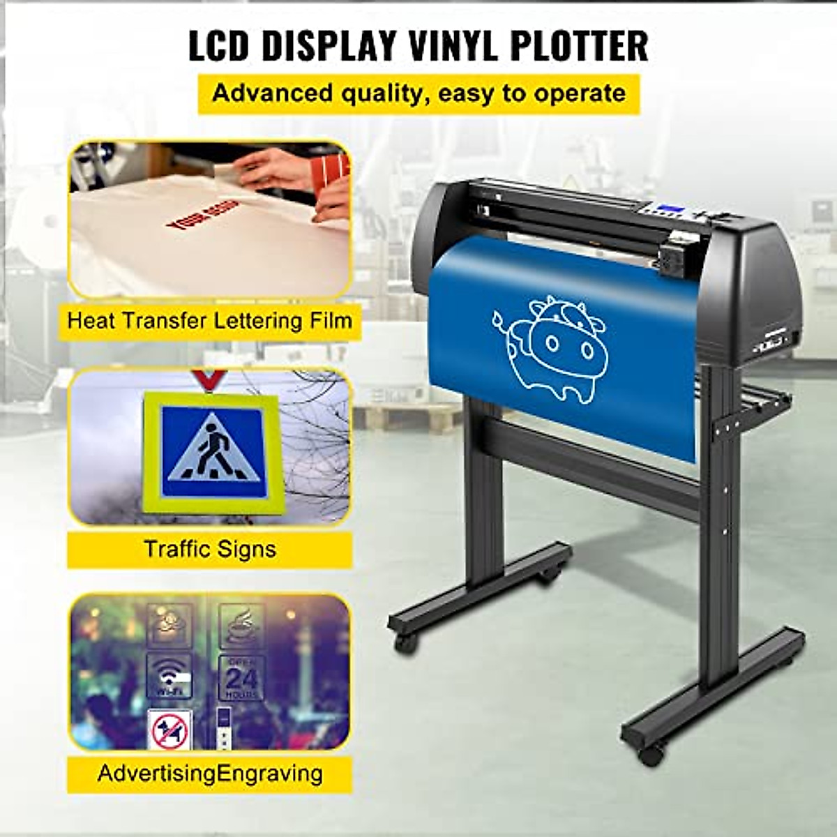 VEVOR Vinyl Cutter Machine, 34in / 870mm, LED Plotter Printer, Precise Manual Positioning, Softwares Support MAC and Windows Systems, Adjustable Force and Speed, Floor Stand for Making Sign Label