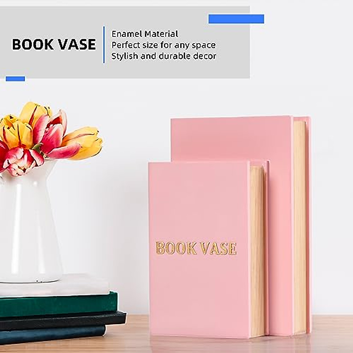 Home Decor Book Shaped Decorative Vase,Resin Vases for Home Decor,nique Home,Bedroom,Office Accent,Bookshelf Unique Vase Book Lover (Pink)