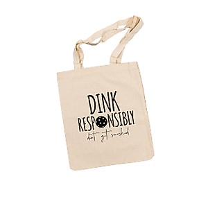 Pickleball Lightweight Canvas Tote, Market and Grocery Bag - Gift for Him or Her - Pickle Ball Gift - Retirement - Christmas - Mothers Day - Fathers Day - Birthday (Dink Responsibly Tote)