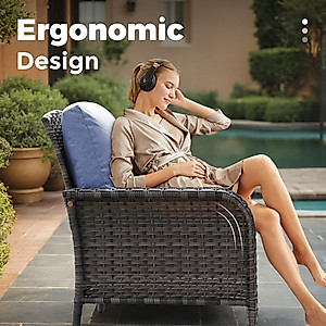 4 Pieces Wicker Patio Furniture - All-Weather PE Wicker Outdoor Conversation Bistro Set Loveseat Chairs with Table,Outdoor Rattan Sofa Chair High Back Deep Seating,Blue