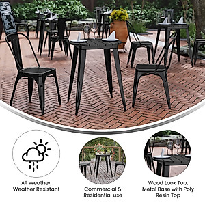 Flash Furniture Declan Commercial Outdoor Dining Table, All Weather Poly Resin Top with Steel Base, 23.75" Round, Black/Black