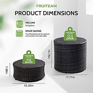 FRUITEAM Resin Wicker Outdoor Ottoman Set of 2 and 1 Pack Wicker Side Table, Storage Basket for Patio and Room Decor - Perfect for Balcony, Deck and Outdoor Seating