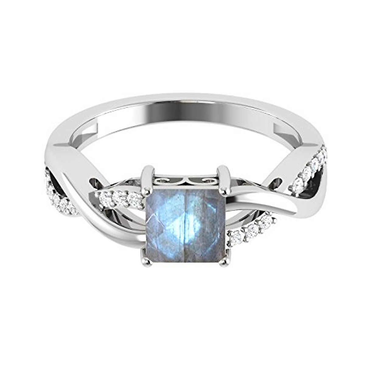 Shine Jewel Princess Cut Labradorite Gemstone 925 Sterling Silver Twisted Infinity Wedding Ring (5.5)