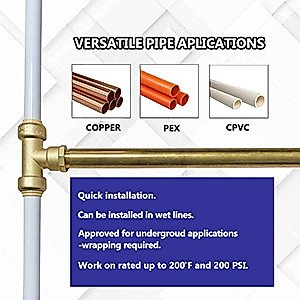 HQMPC Pex Fittings Female Tee No Lead 3/4" Push Fit Female Plumbing Tee Push-to-Connect Plumbing Fittings Brass Pipe Connector T Fittings for Copper PEX CPVC 2Pcs