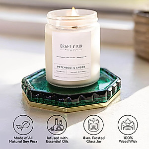 Premium Patchouli & Amber Christmas Scented Candles | 8 oz 45 Hour Long Lasting Candles for Home | Wooden Wick Candles | Holiday Candles for Bedroom, All Natural Soy Candles Scented