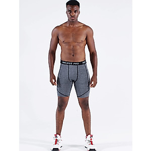 NELEUS Men's Compression Shorts with Pockets Workout Running Tights,3 Pack,6082,Black/Grey/Navy Blue,L