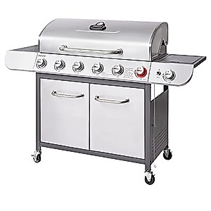Royal Gourmet US-SG6002R 6 BBQ Liquid Propane Grill with Sear and Side Burners, 71,000 BTU Cabinet Style Stainless Steel Gas Griller, Silver