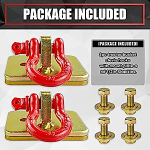 VIAGL 2pcs Bolt on Tractor Bucket Grab Clevis Mount Hooks with 1/2in D Ring Shackle Loader Chain Grab Hook, Gold and RED