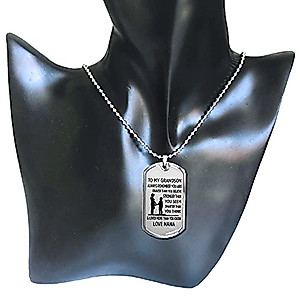 COMTRUDE From Nana to Grandson Stainless Steel Dog Tag Necklace, Always Remember You are Braver Pendant Necklace