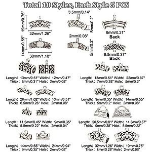 PH PandaHall 50 pcs 10 Styles Tibetan Style Alloy Hanger Links Curved Noodle Tube Beads Long Hollow Spacers Beads with Loop for Bracelet Necklace DIY Jewelry Making Antique Silver