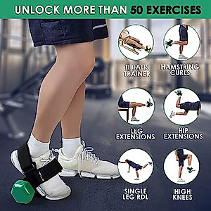 TOPJUM Dumbbell Foot Attachment, Tibialis Trainer, Adjustable Ankle Weights, Ankle Straps for Weight Lifting, Leg Workouts at Home for Hip Flexors, Shin Splint, Hamstring Curls, Leg extensions, Home Gym Equipment (Single)
