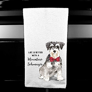 Watercolor Life is Better with a Miniature Schnauzer Microfiber Kitchen Tea Bar Towel Gift for Animal Dog Lover