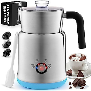 Zulay Electric Hot Chocolate Maker Machine - Powerful, Stainless Steel Hot Chocolate Machine & Hot Cocoa Maker - 4-in-1 Detachable Milk Frother Heater & Cold Foam Maker - Milk Frother Dishwasher Safe