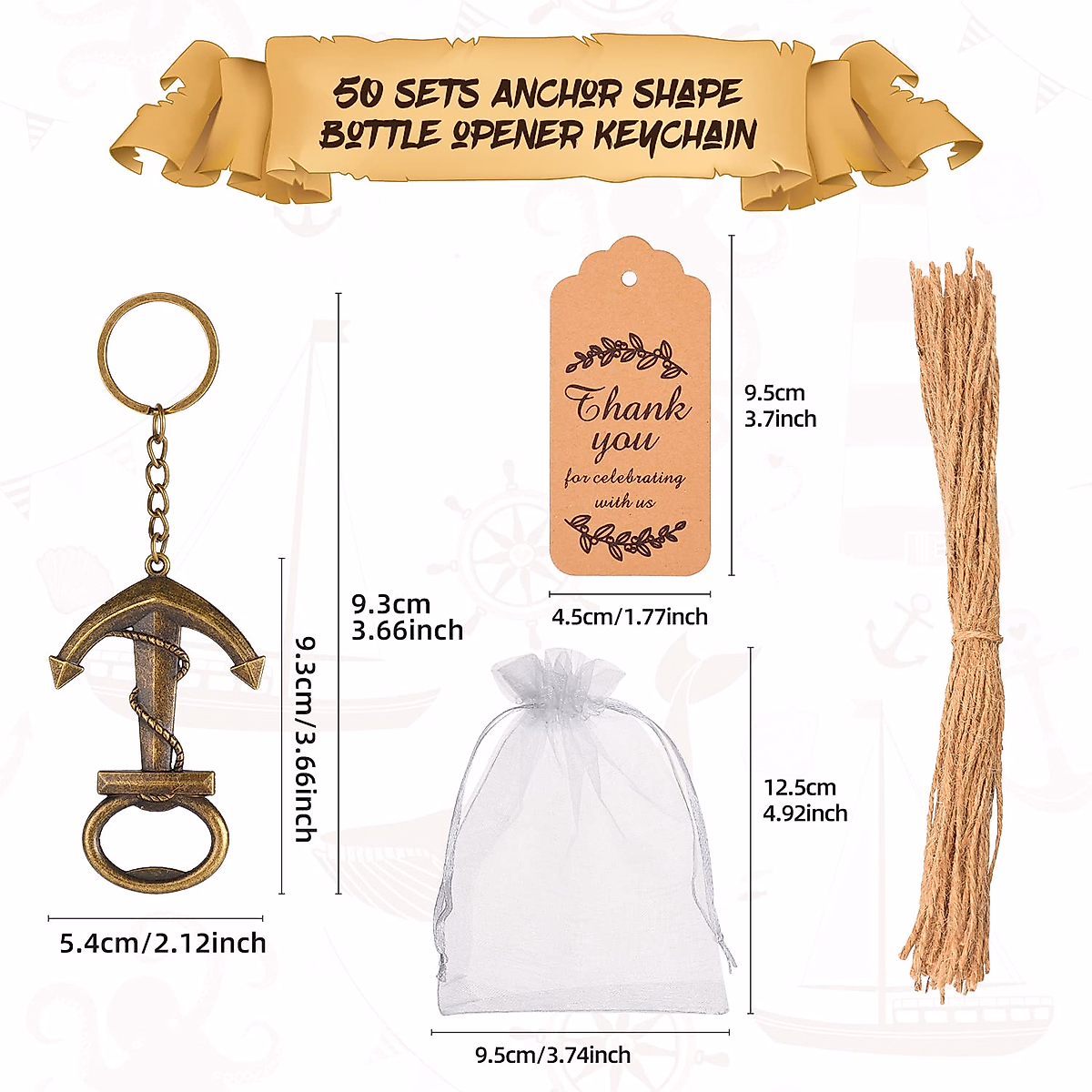 50pcs Anchor Keychain Bottle Opener Wedding Party Gift Decoration, Perfect for Birthday Party, Baby Shower Give Back Guest Gift, Nautical Themed Beer Opener Keychain