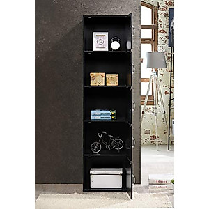 HODEDAH 5 Door Bookcase Cabinet, 5-Shelf, Black