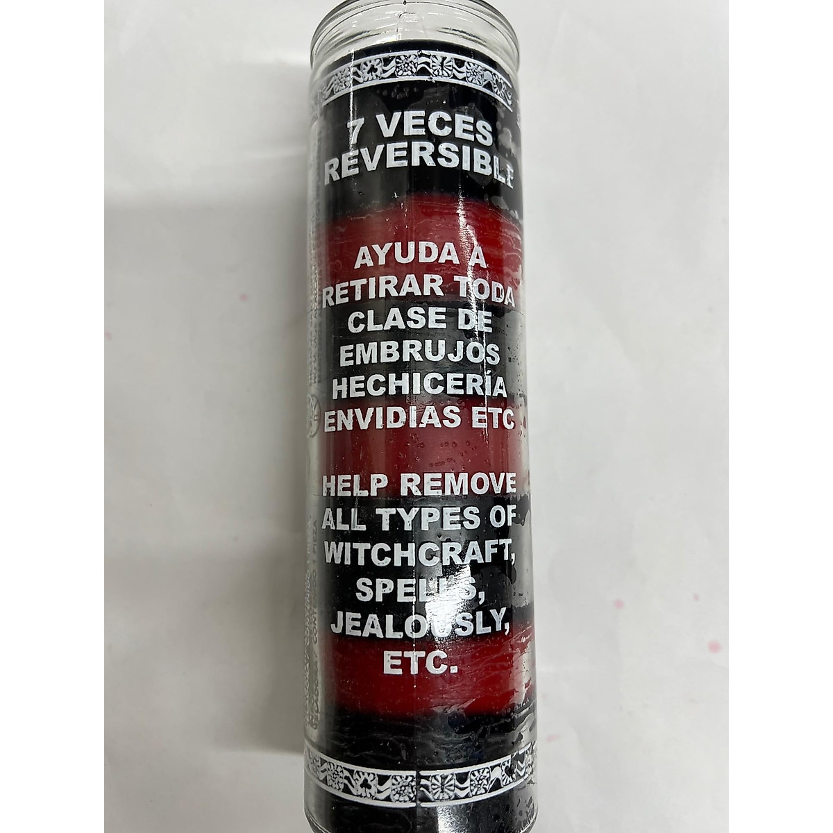Brilux 7 Times Reversible (7 Veces Reversible) Unscented 7 Color (Black and Red) Pillar Candle in Glass
