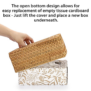 Sumnacon Tissue Box Cover Rectangle Tissue Box Rattan Tissue Box Holder,Wicker Decorative Tissue Holder for Bathroom Toilet Living Room Kitchen Office Table Desk, Yellow