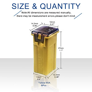 6 Pieces Tall Standard Fuses 60 amp JCase Box Shaped Fuse Compatible for Ford Chevy GM Nissan Toyota Pickup Trucks Cars SUV