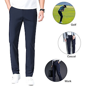 LUSHENUNI Men's Golf Pants Slim High Stretch, Ice Silk Dress Pants with Expandable-WAIS Pants (33, Blue)