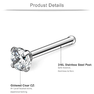 Ruifan 18PCS 22G Surgical Steel Mix Color Diamond CZ Nose Stud Rings Bone Pin Piercing Jewelry 1.5mm