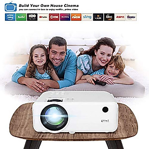 Living Enrichment Mini Projector, 1080P HD Supported Portable Video Projector, 7000 Lumen 50,000 Hours Led Lamp, 200'' Projection Display, Compatible with HDMI VGA USB DVD for Home Entertainment White