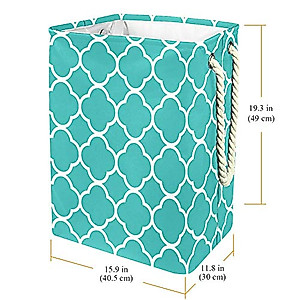 AISSO Large Laundry Hamper Basket Waterproof Dirty Cloth Storage Bins with Handle for Bedroom Laundry Room Bathroom Quatrefoil Pattern Teal Green Seamless Design