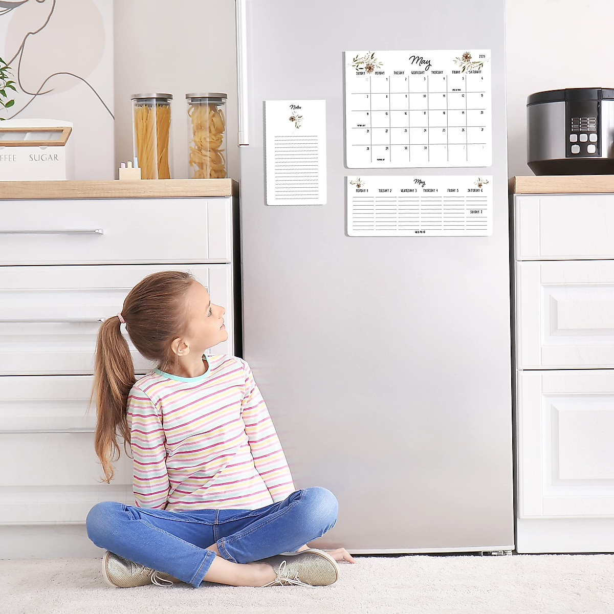 Beautiful 2023 Magnetic Fridge Calendar Set 3 - Runs Until July 2024 - The Perfect Weekly/Monthly Calendar And Notepad With Floral Designs for Easy Organizing