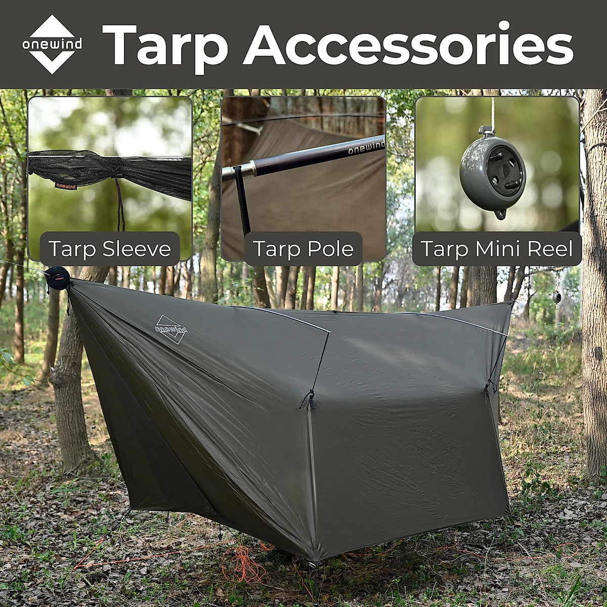 onewind 12ft Hammock Tarp, Ultralight Tarp Silnylon Hammock Rain Fly Lightweight Waterproof Camping Tent Tarp with Doors, Easy to Setup with Stuff Sack, Tent Stakes, OD Green