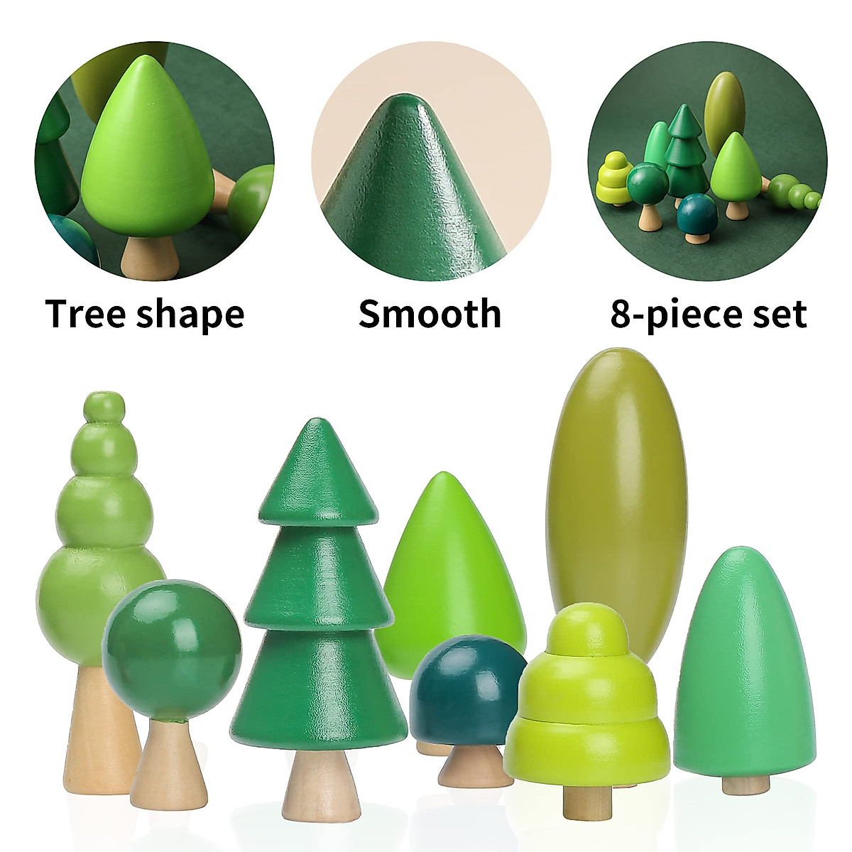 Youuys Wooden Craft Forest Trees Toys, 8 Pcs Finished Scene Mini Tree Kit Craft Set - Cake Topper - for Early Educational Preschool Classroom Project Montessori Toys