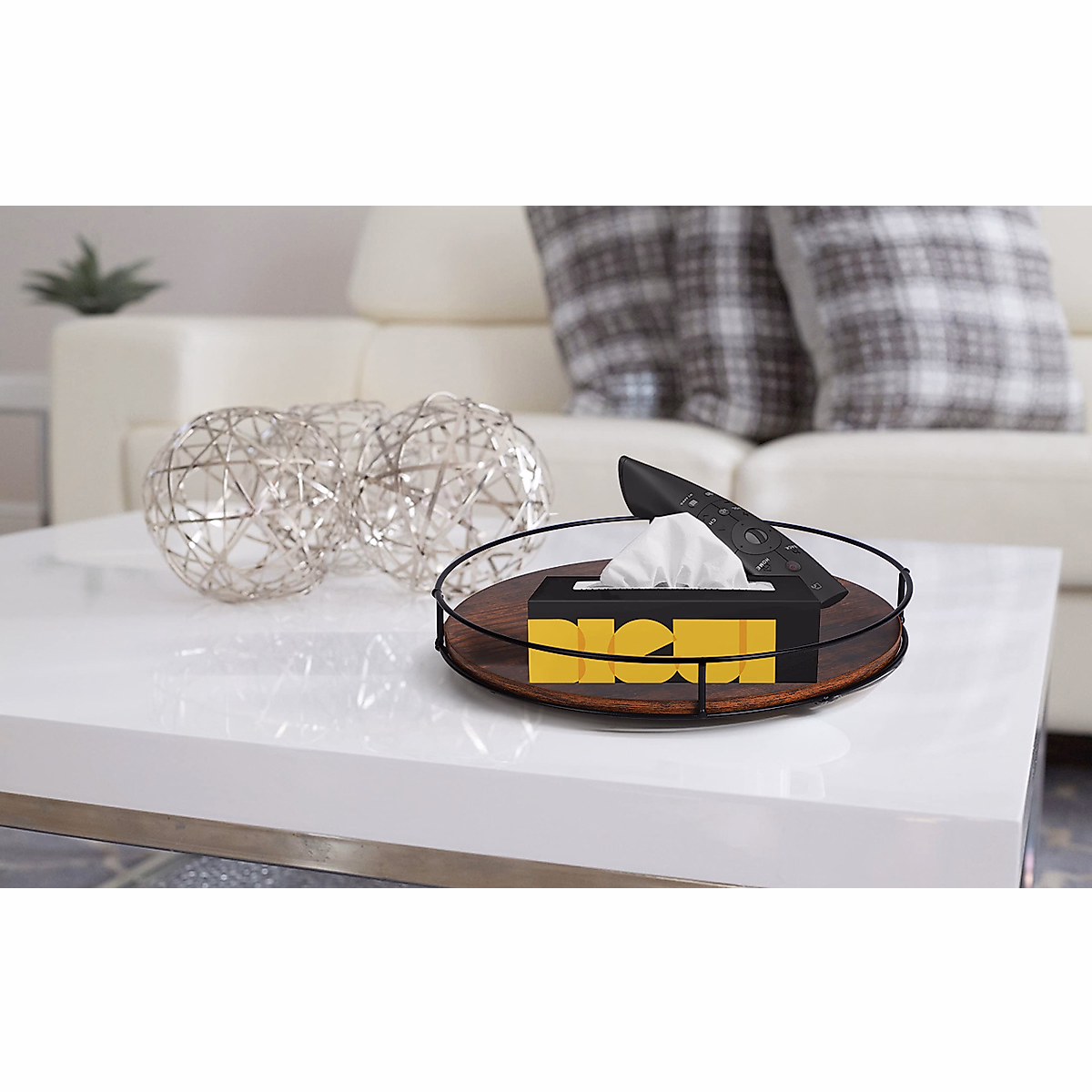 [ 2 Pack ] 9" & 10" Wood Lazy Susan Organizers with Steel Sides, Lazy Susan Turntable for Cabinet, Kitchen Turntable Storage for Table, Countertop, Pantry